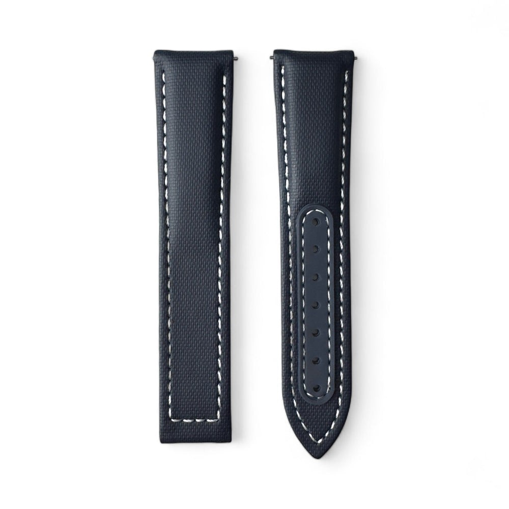DEPLOY Premium Navy Blue Sailcloth Deployant Watch Strap with White ...